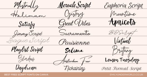 24 Beautiful Free Script Fonts On Canva - Emily Underworld