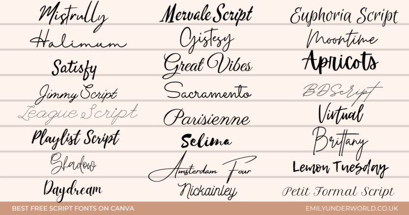 24 Beautiful Free Script Fonts On Canva - Emily Underworld